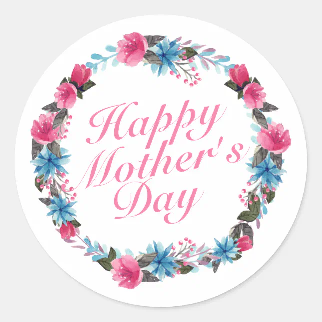 Elegant Happy Mother's Day Floral Wreath Sticker | Zazzle