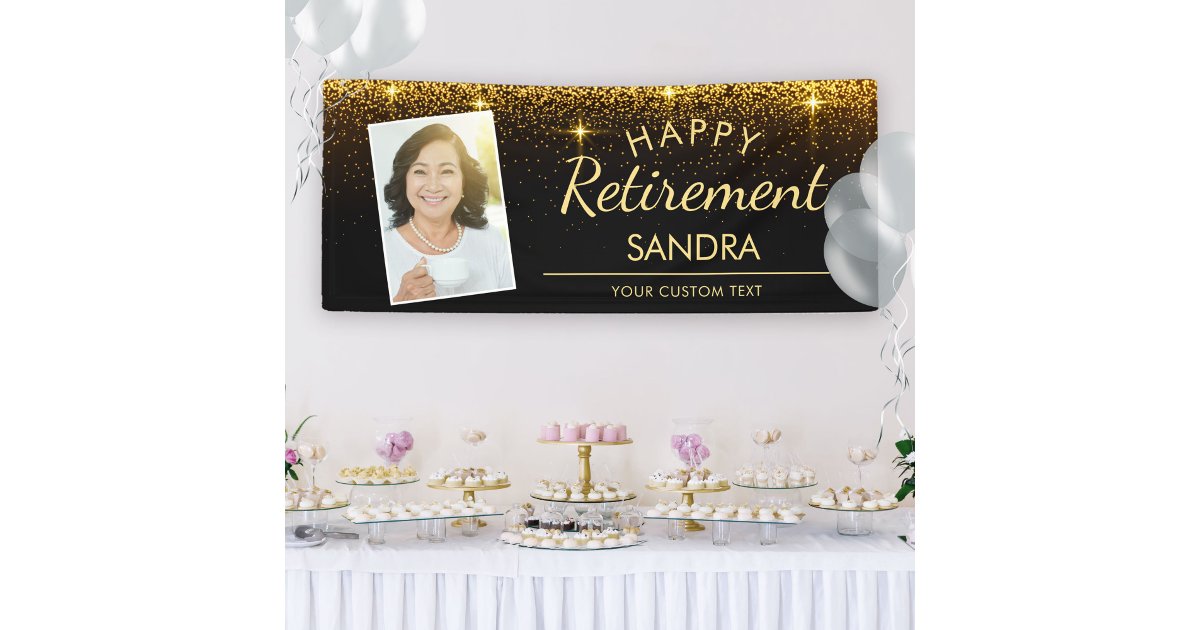Elegant Happy Retirement Photo Gold Sparkle Banner | Zazzle