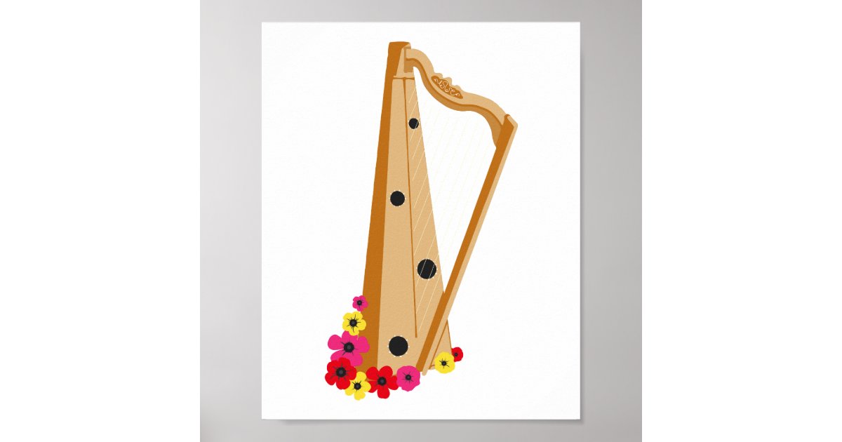 Elegant Harp Floral Poster | Zazzle