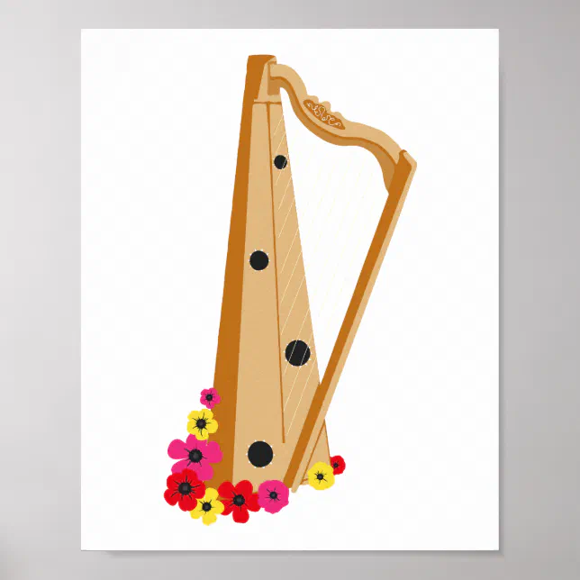 Elegant Harp Floral Poster | Zazzle