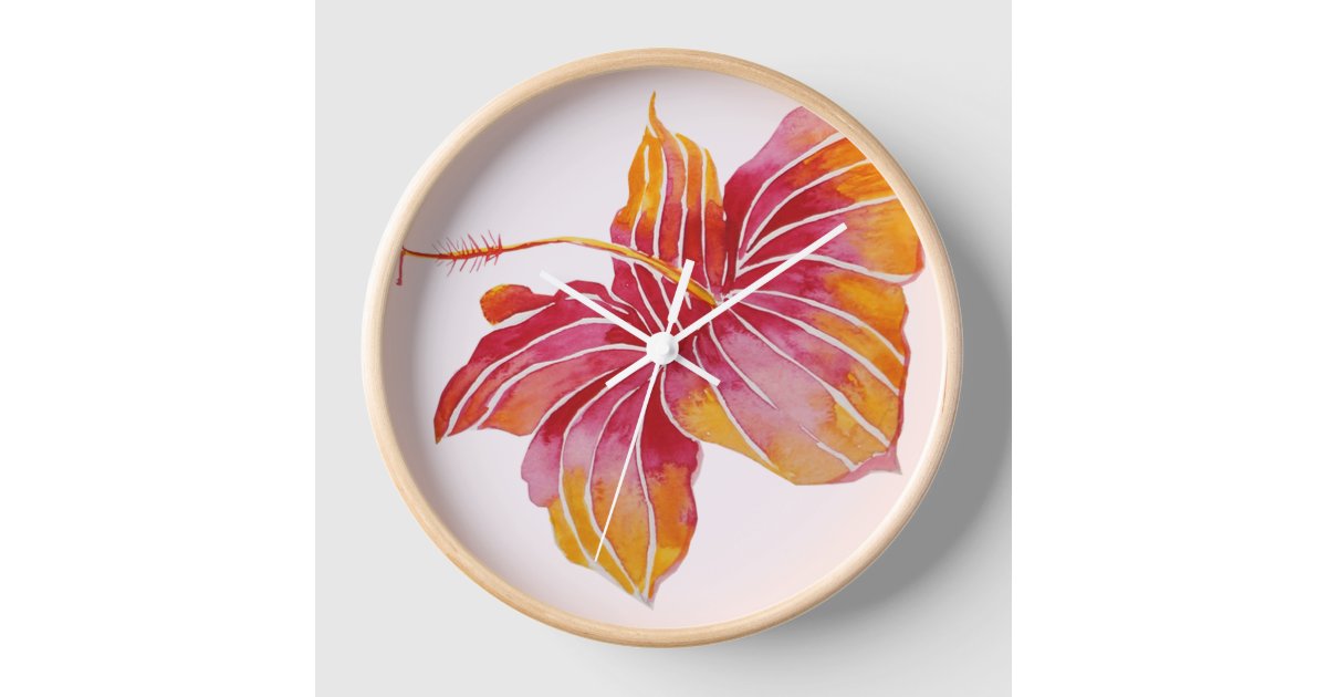 Elegant Hawaiian Hibiscus Flower Round Wall Clock | Zazzle