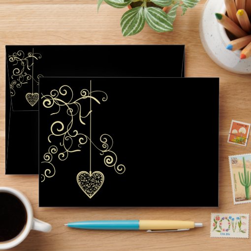 Elegant Heart Golden Wedding Anniversary Envelope | Zazzle
