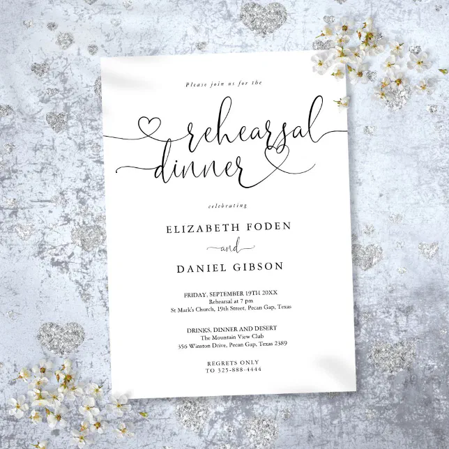 Elegant Heart Script Rehearsal Dinner Invitation | Zazzle