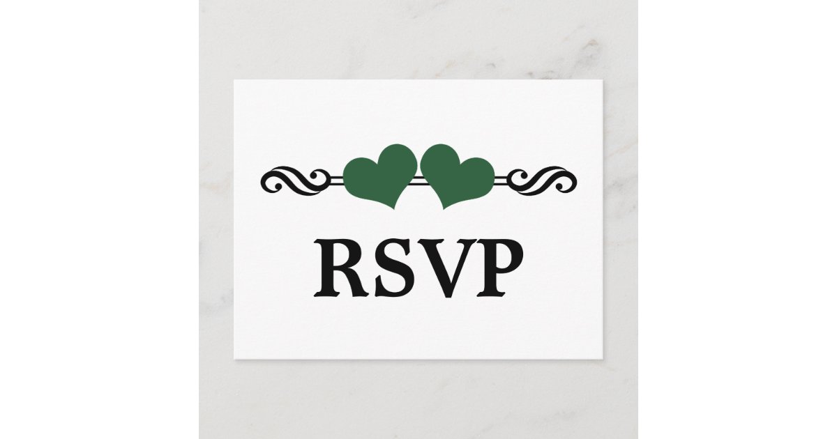 Elegant Hearts RSVP Postcard, Green Invitation Postcard | Zazzle