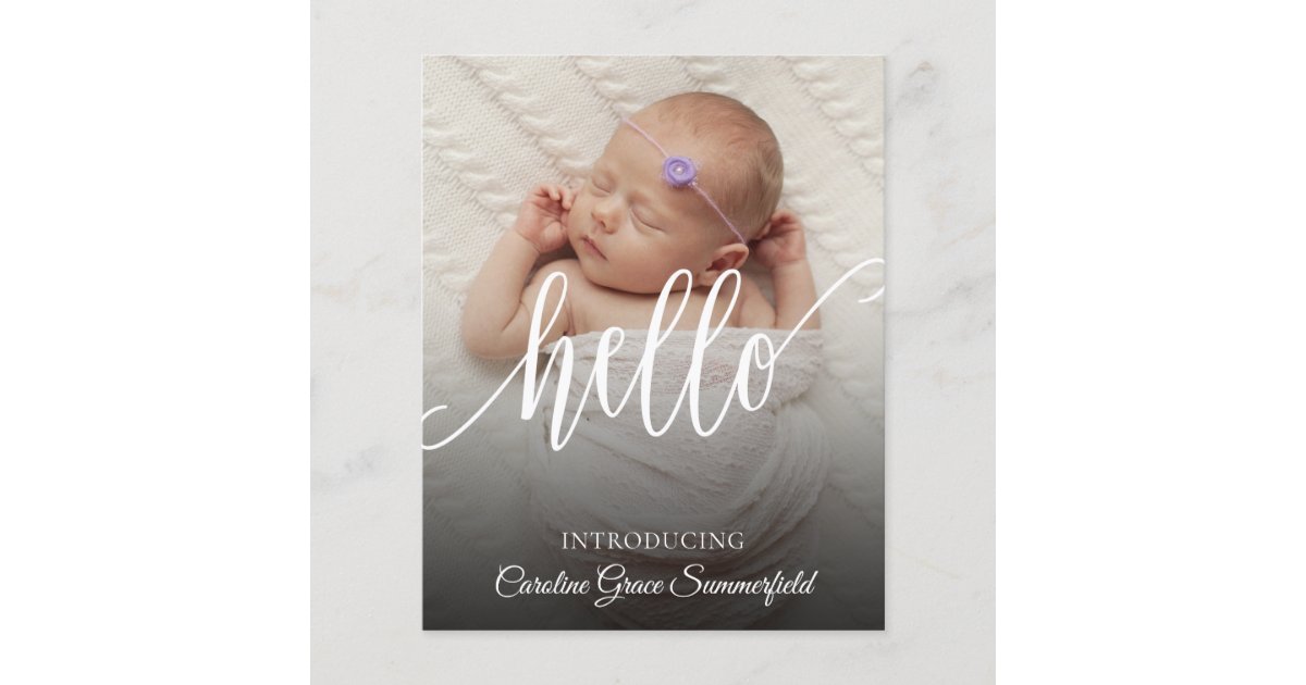 Elegant Hello New Baby Photo Birth Announcement | Zazzle