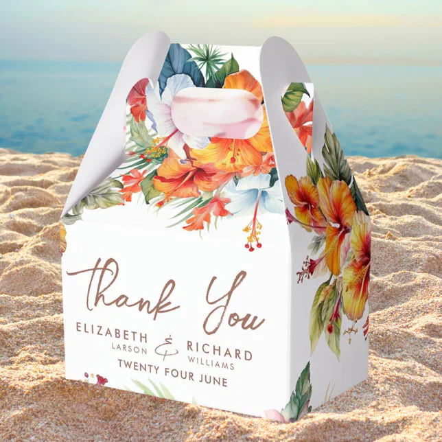 Elegant Hibiscus Flower Tropical Floral Wedding Favor Boxes | Zazzle