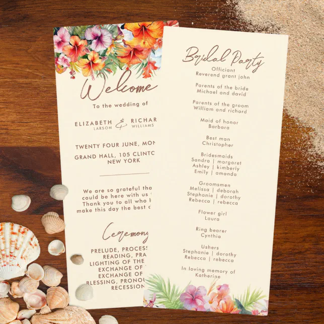 Elegant Hibiscus Flower Tropical Floral Wedding Program | Zazzle