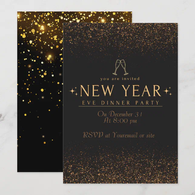 Elegant High End Gold Black New Years Eve Party Invitation | Zazzle