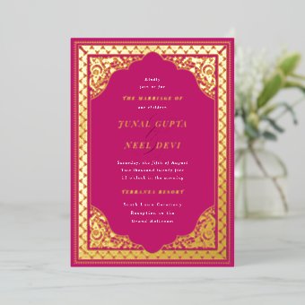 Elegant Hindu Ornament Frame Indian Wedding Foil Invitation | Zazzle