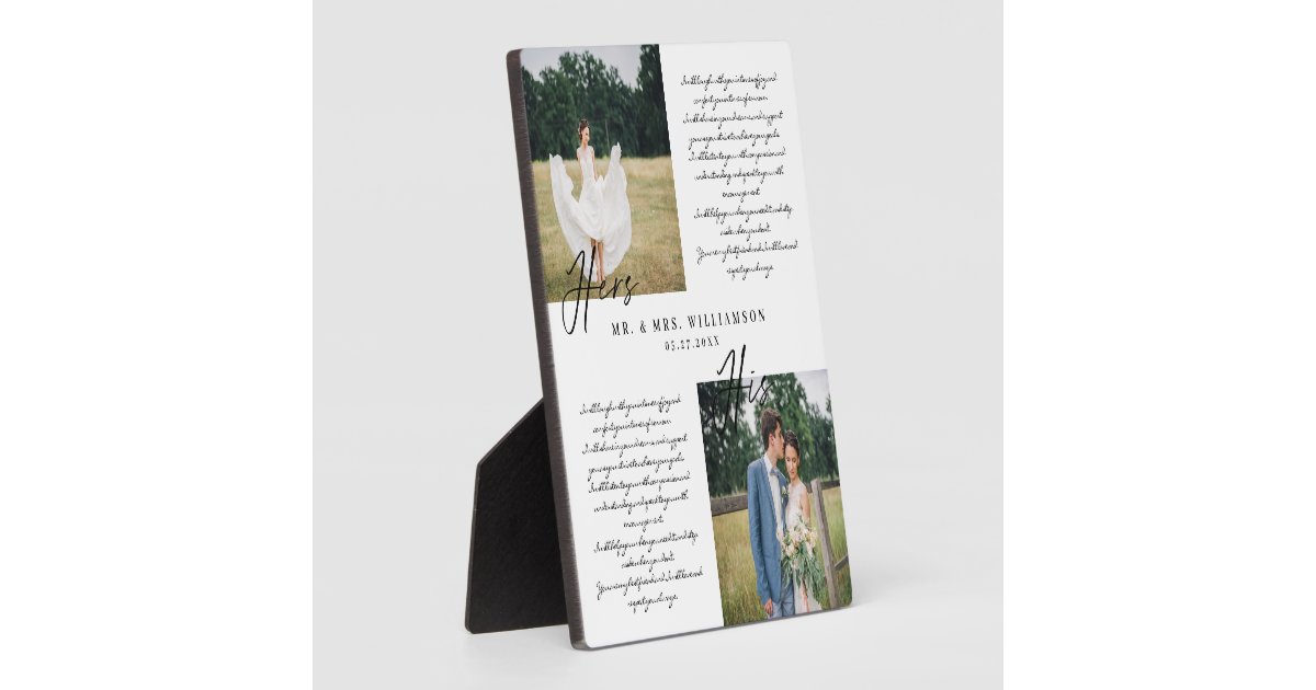 Elegant His & Hers Wedding Vows Minimal Two Photo Plaque | Zazzle.com