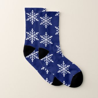 Elegant Holiday Blue and White Snowflakes Pattern Socks | Zazzle