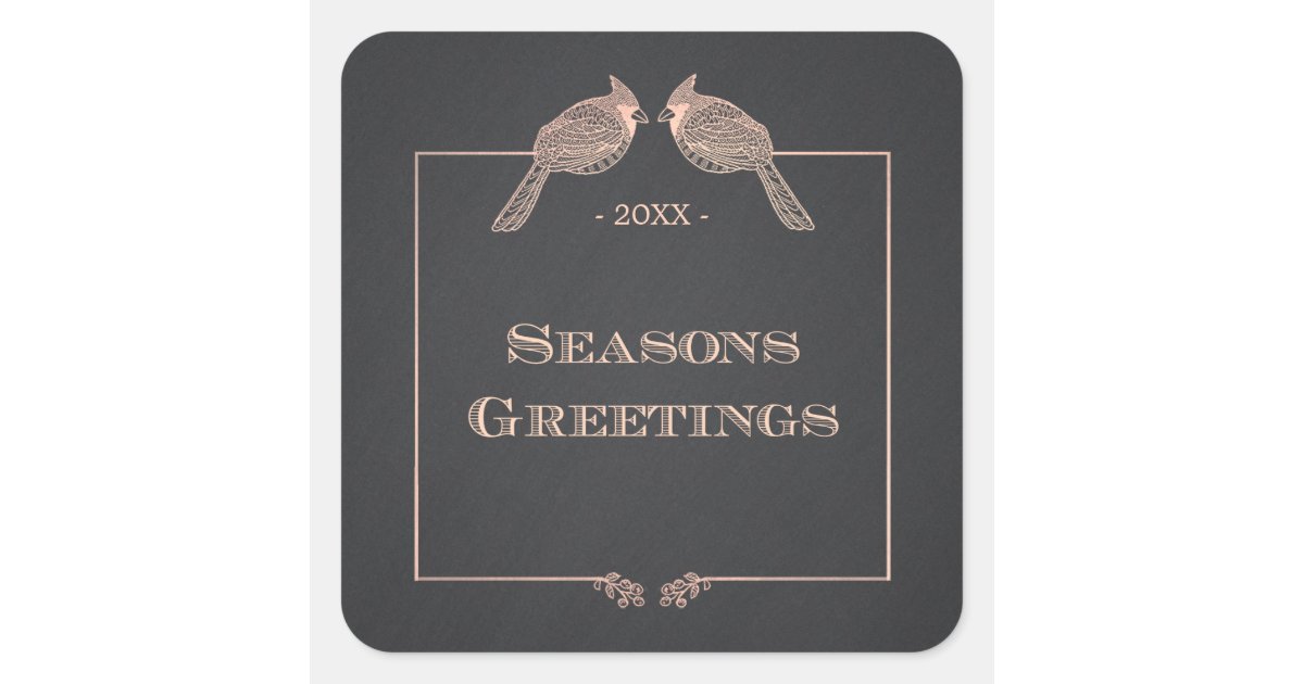 Elegant Holiday Faux Rose Gold Cardinals Square Sticker | Zazzle