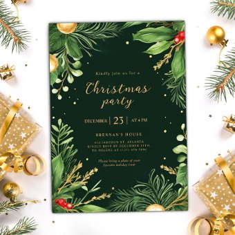 Elegant Holiday Greenery QR Code Christmas Party I Invitation | Zazzle