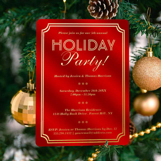 Elegant Holiday Party Festive Christmas Real Foil Invitation | Zazzle