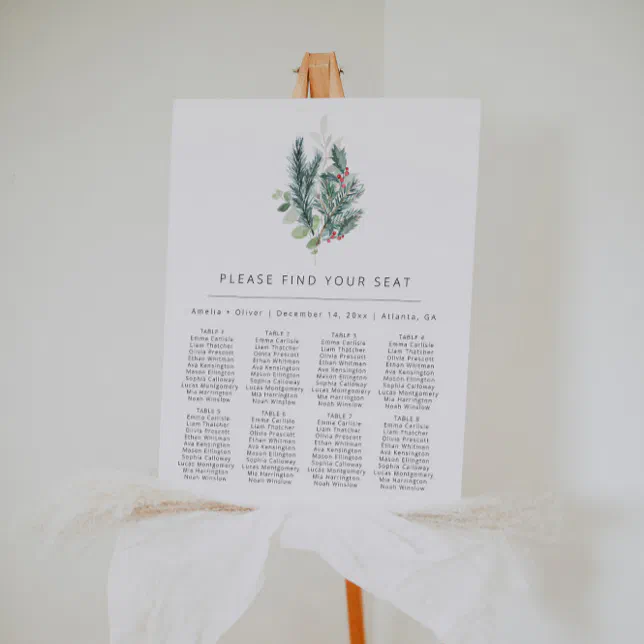 Elegant Holiday Wedding Table Seating Chart Foam Board | Zazzle