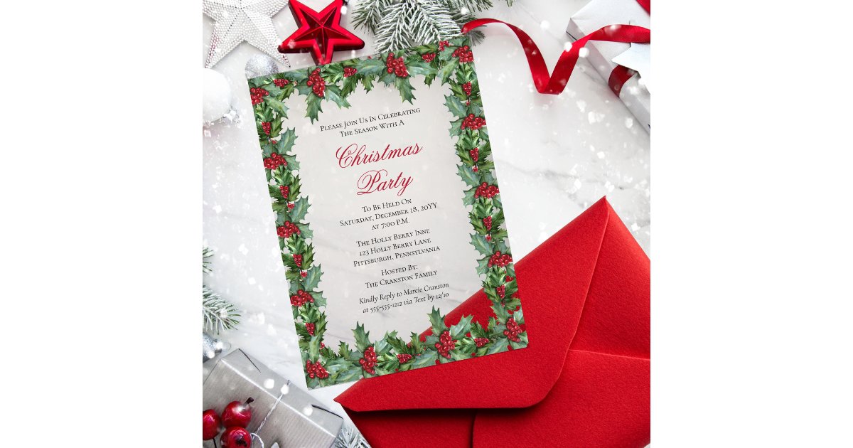 Elegant Holly and Berries Frame Christmas Party Acrylic Invitations ...