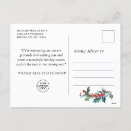 Elegant Holly Deer Christmas Corporate Greeting Holiday Postcard | Zazzle