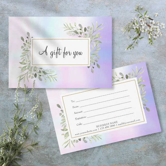 Elegant Holographic Spring Leaves Gift Certificate | Zazzle