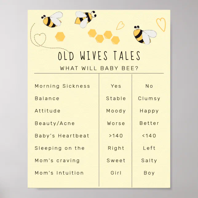 Elegant honey bee old wives tales board poster | Zazzle