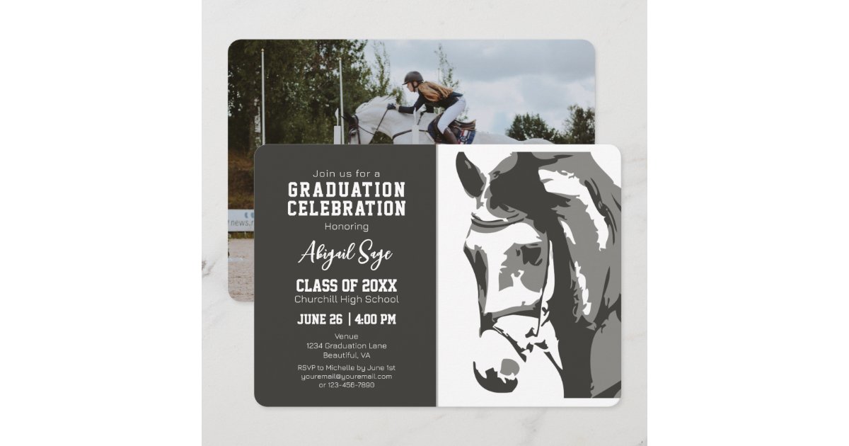 Elegant Horse Equestrian Graduation Invitation | Zazzle