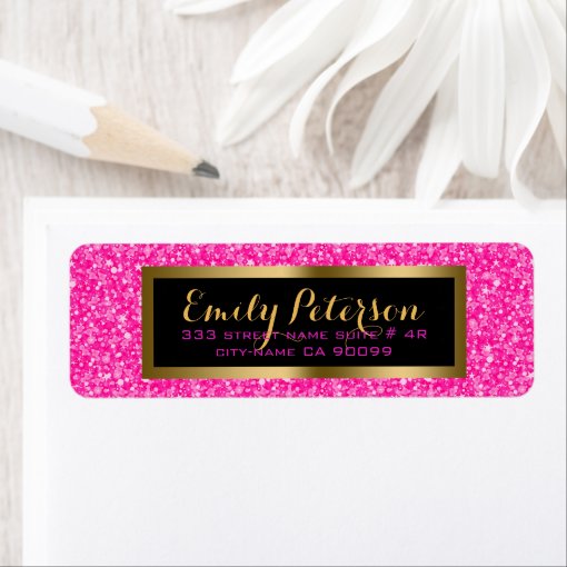 Elegant Hot Pink And White Glitter Label | Zazzle