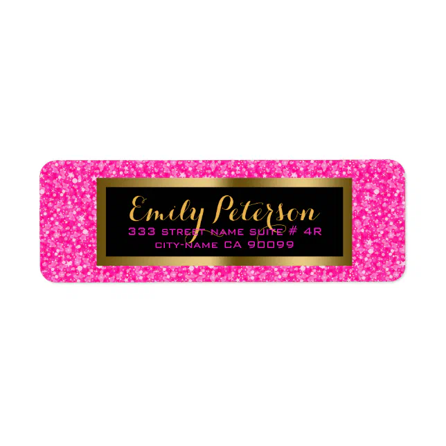 Elegant Hot Pink And White Glitter Label | Zazzle