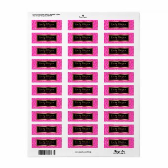 Elegant Hot Pink And White Glitter Label | Zazzle