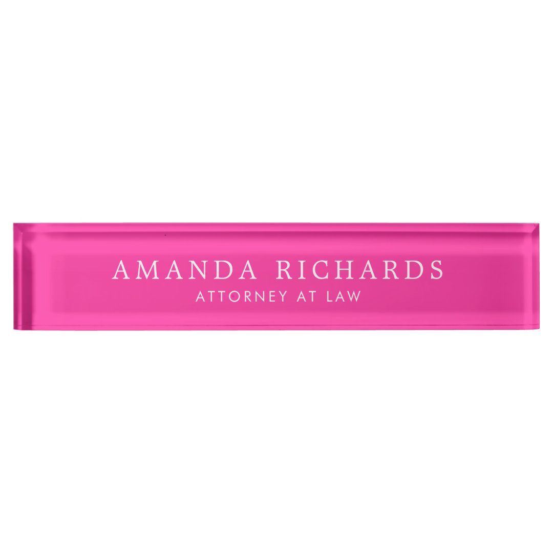 Elegant hot pink desk name plate | Zazzle