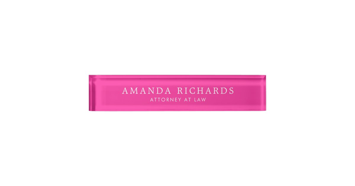 Elegant hot pink desk name plate | Zazzle