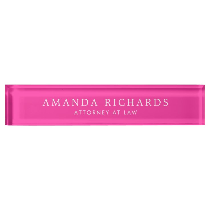 Elegant hot pink desk name plate | Zazzle