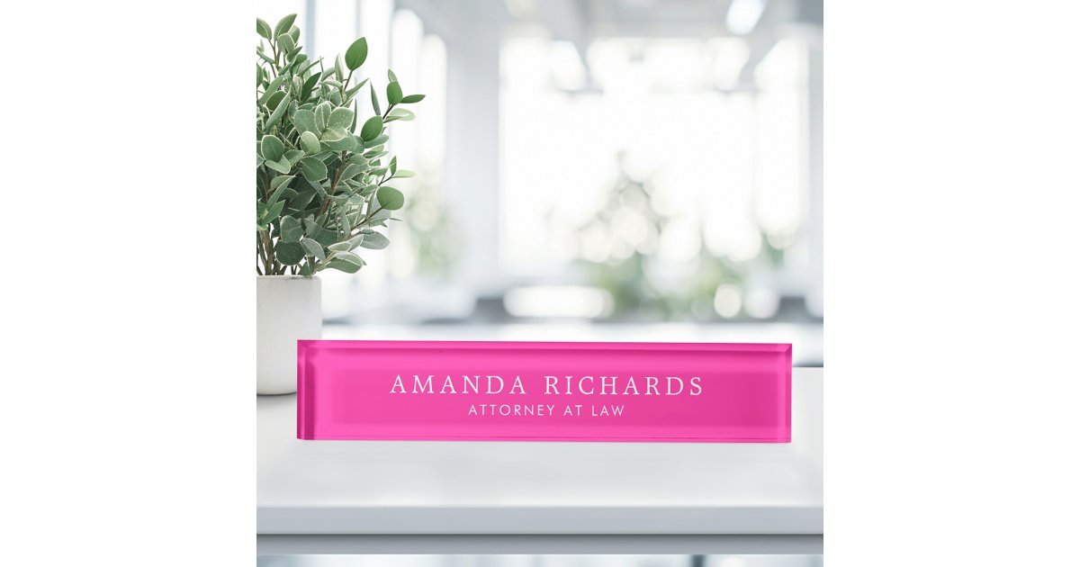 Elegant hot pink desk name plate | Zazzle