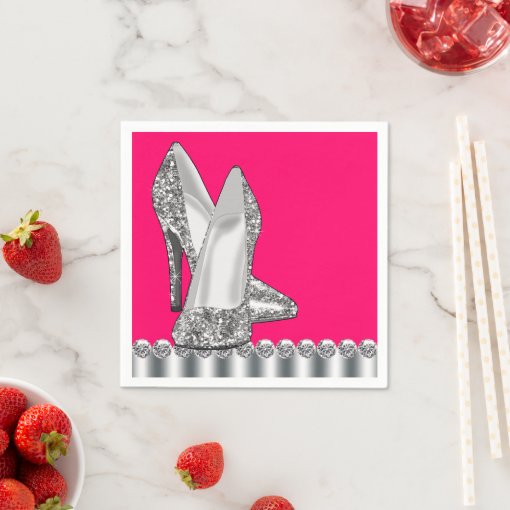 Elegant Hot Pink Glitter High Heel Shoe Paper Napkins | Zazzle
