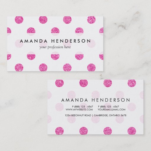 Elegant Hot Pink Glitter Polka Dots Pattern Business Card | Zazzle