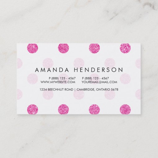 Elegant Hot Pink Glitter Polka Dots Pattern Business Card | Zazzle