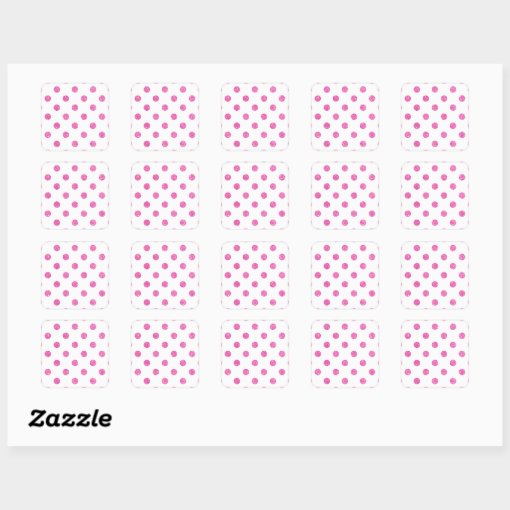 Elegant Hot Pink Glitter Polka Dots Pattern Square Sticker | Zazzle