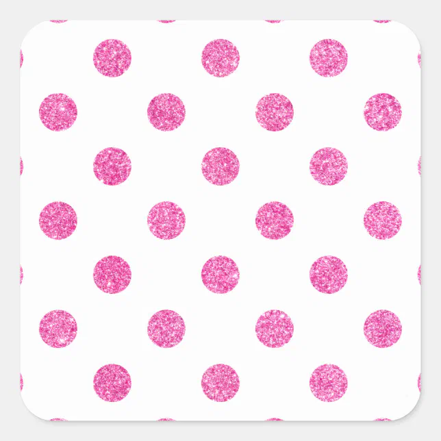 Elegant Hot Pink Glitter Polka Dots Pattern Square Sticker | Zazzle
