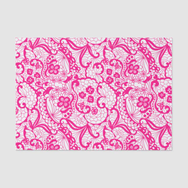Elegant Hot Pink Lace Pattern Tissue Paper | Zazzle