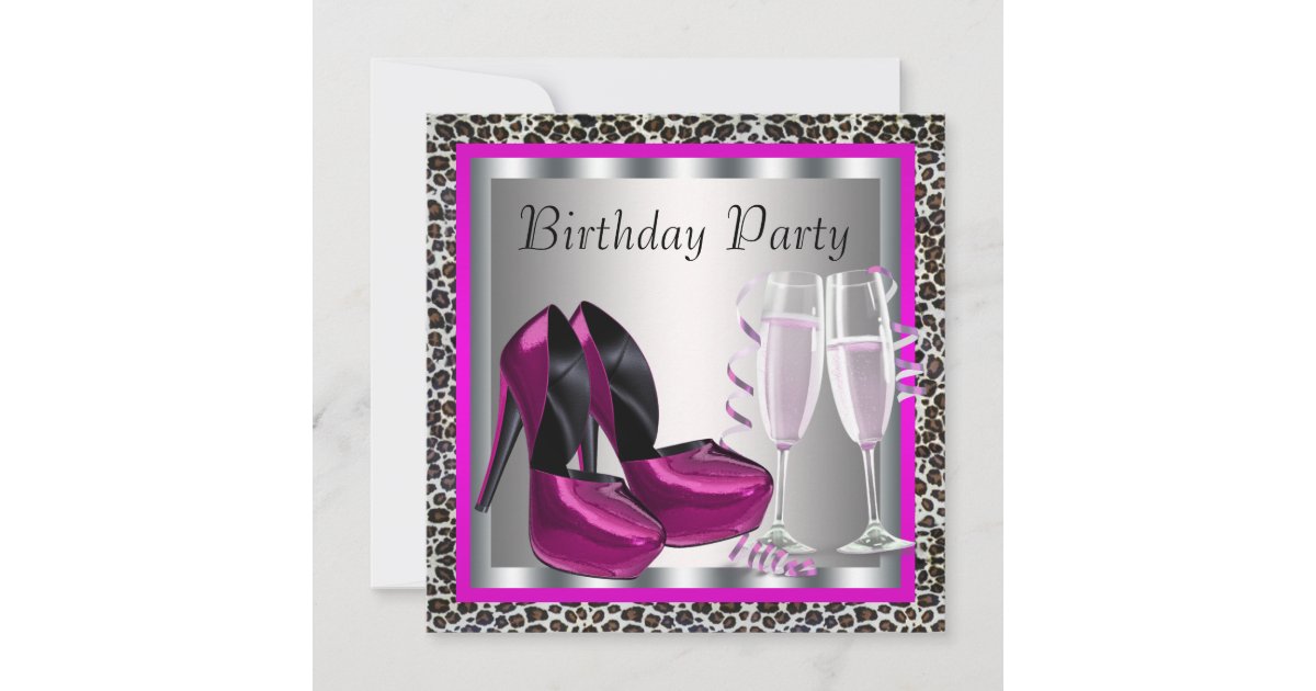 Elegant Hot Pink Leopard Birthday Party Invitation | Zazzle
