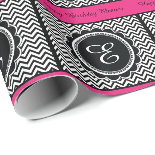 Elegant Hot Pink Monogram Chevron Pattern Wrapping Paper | Zazzle