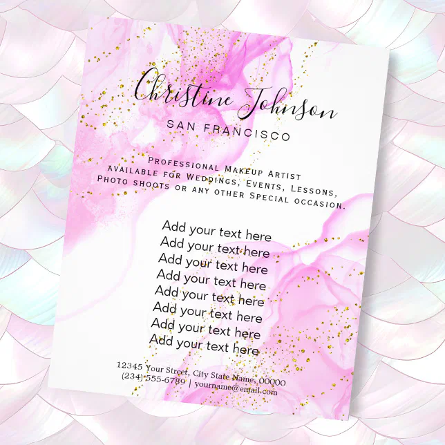 elegant hot pink watercolor faux glitter flyer | Zazzle