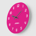 Elegant Hot Pink with White Outline Numbers Large Clock | Zazzle