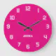 Elegant Hot Pink with White Outline Numbers Large Clock | Zazzle