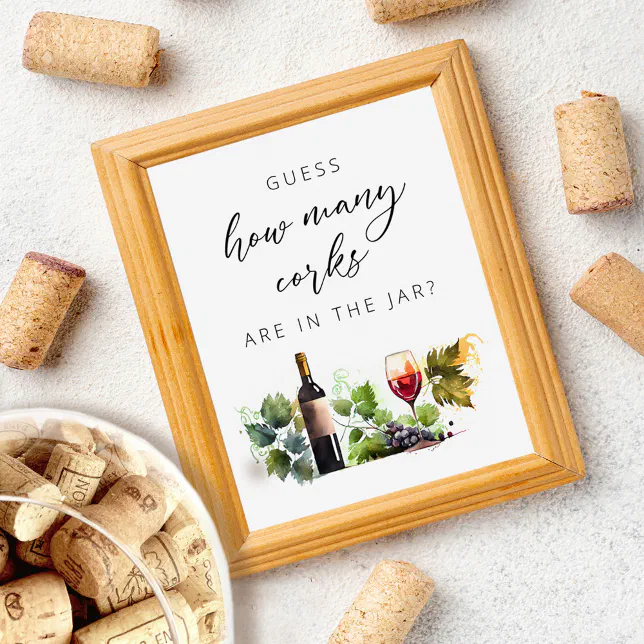 Elegant How Many Corks Winery Game Bridal Shower Poster | Zazzle