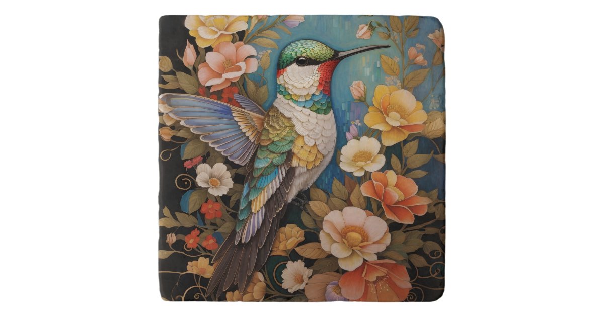 Elegant Hummingbird Floral Trivet | Zazzle