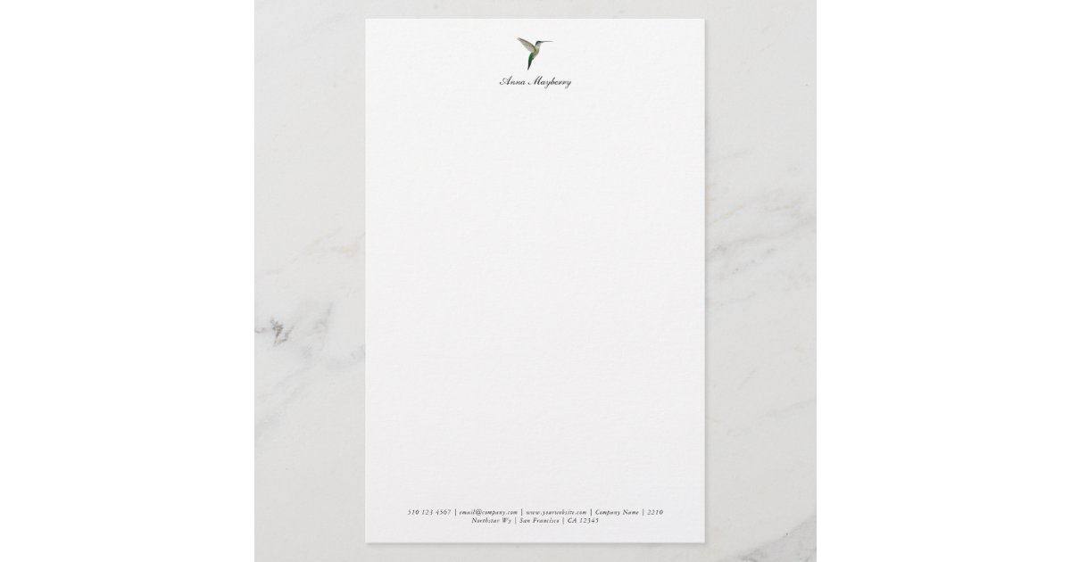 Elegant Hummingbird Letterhead | Zazzle
