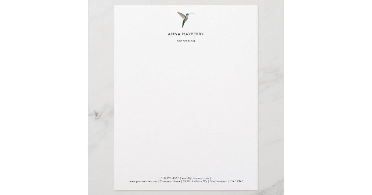 Elegant Hummingbird Letterhead | Zazzle
