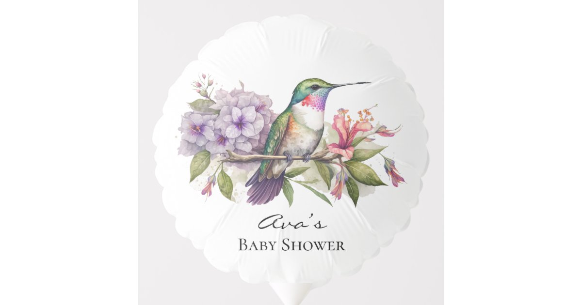 Elegant Hummingbird Purple Floral Girl Baby Shower Balloon | Zazzle