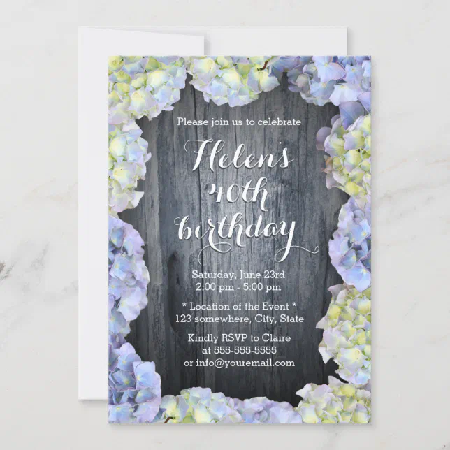 Elegant Hydrangea Floral Birthday Party Invitation | Zazzle