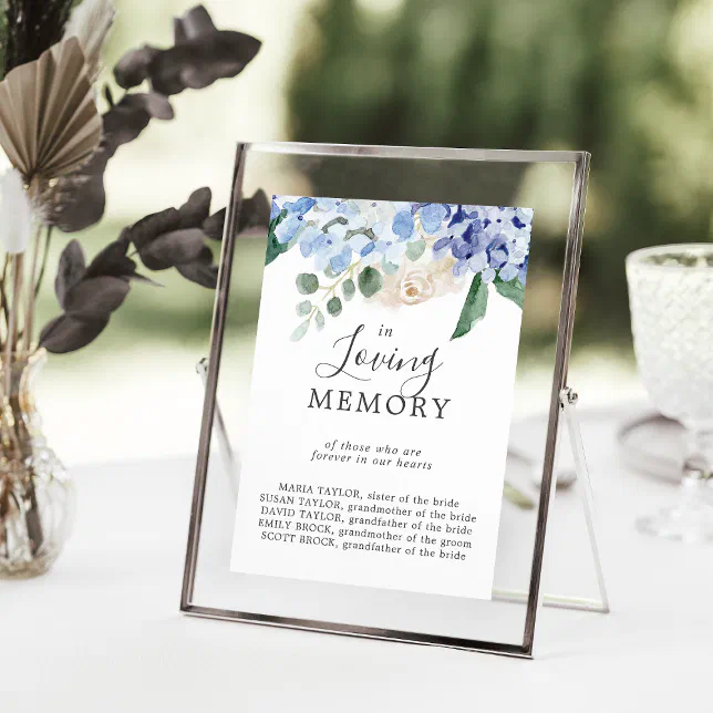 Elegant Hydrangea In Loving Memory Memorial Sign | Zazzle