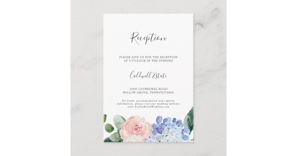 Elegant Hydrangea Wedding Reception Insert Card | Zazzle.com